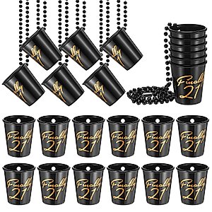 Bokon 24 Pcs 21st Birthday Shot Glass Finally 21 Birthday Shot Necklaces Cups Plastic 21st Shot Glass on Beaded Necklaces for Adults Birthday Party Supplies Favors Decorations (Black)