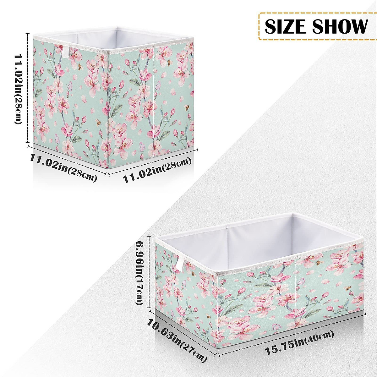 Kigai Pink Flowers Cube Storage Bins - 11x11x11 in Large Foldable Cubes Organizer Storage Basket for Home Office, Nursery, Shelf, Closet