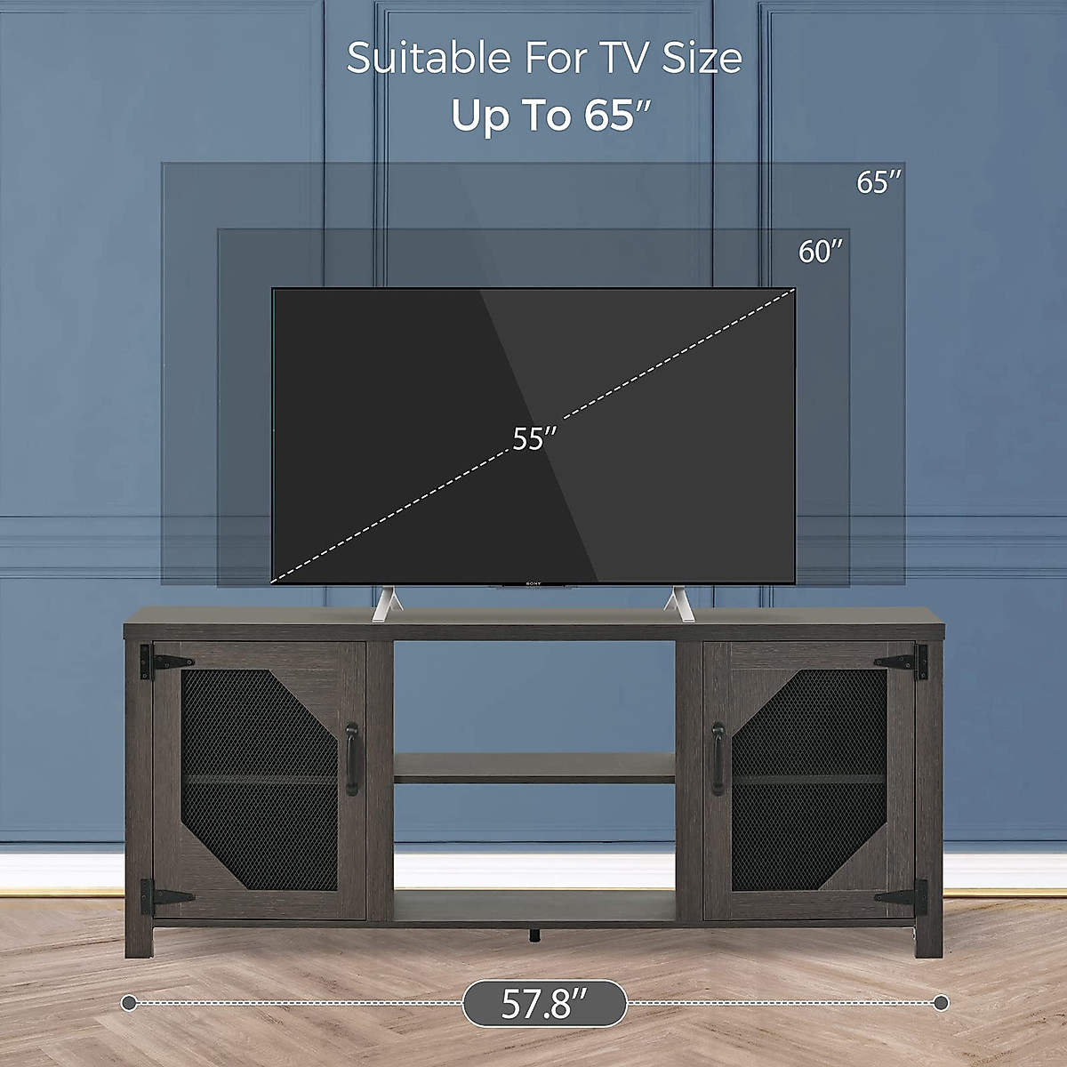 NOLLAM Modern TV Stand for 65" TV, Entertainment Center with Large Storage Space, TV Cabinet with Adjustable Shelves and Magnetic Cabinet Door, Media Console Table for Living Room, Bedroom, Dark Gray