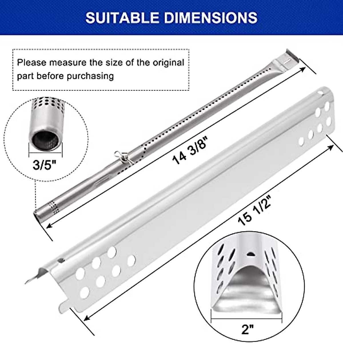 Aibabcue Grill Replacement Parts for Charbroil 4 Burner 463344116, 466344116 Grill Model, Stainless Heat Plate Shield Tent, Pipe Burner Tube, Carryover Tube, Igniter for Charbroil Advantage 463344116