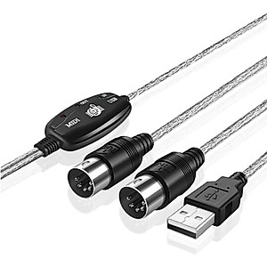 Superwang USB IN-OUT MIDI Cable Converter PC to Music Keyboard Adapter Cord for Home Music Studio