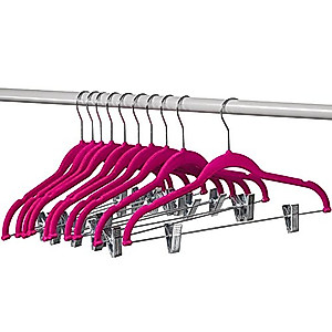 Home-it 10 Pack Clothes Hangers with clips - PINK Velvet Hangers - made for skirt hangers - Clothes Hanger - pants hangers - Ultra Thin No Slip