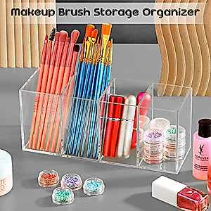 Pajean 4 Pack Acrylic Pen Pencil Holder 4 Compartments Clear Pencil Pen Holder Organizer Acrylic Makeup Brush Holder Acrylic Pencil Organizer Cup for Office Home Supplies Desk Accessories