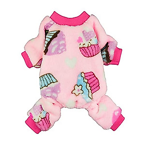 Fitwarm Sweet Cupcake Pet Clothes for Dog Pajamas PJS Coat Soft Velvet Pink Small