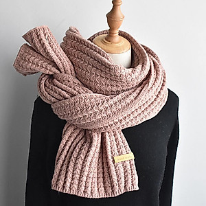 Winter Warm Scarf Women Knitted Scarf Winter Solid Color Soft Woolen Thickening Warm Long Scarf (Pink, One Size)