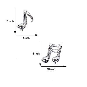 10 PCS Musical Note Aluminum Foil Balloons Guitar Silver Happy Birthday Music Balloons Banner Music Party Decorations for Music Themed Party, Birthday, Home Outdoor Party, Celebrations