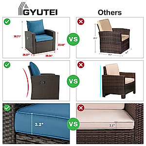 GYUTEI 6 Piece Patio Furniture Set, Outdoor Sectional Conversation Rattan Sofa Set with Ottoman and Outdoor Storage Table for Garden, Porch, Backyard(Blue)