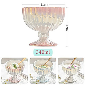 YOKIOU Ceramics Ice Cream Cups with Spoons Reusable Dessert Cups Bowls for Trifle Parfait Sundae and Nuts (Pink)