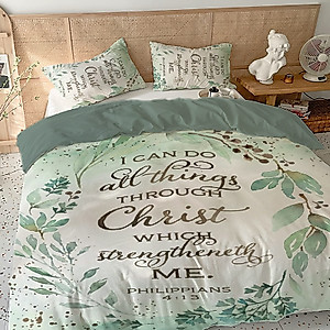 Todeyya Bible Verse I Can Do All Things Duvet Cover (Twin Size) with 2 Pillow Shams, Microfiber Lightweight 3pcs Comforter Cover Set Coverlet, with Zipper Closure Bedding All-Season