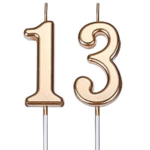 13th Birthday Candles Cake Number Candles Happy Birthday Cake Candles Topper Decoration for Birthday Wedding Anniversary Celebration Favor, Champagne Gold