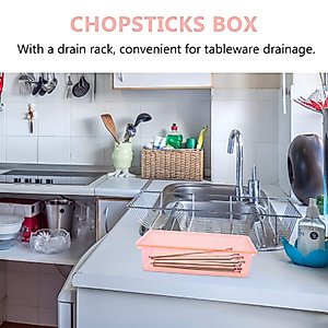 DOITOOL Flatware Tray with Lid and Drainer, Tableware Utensil and Cutlery Drawer Organizer with Lid Covered Silverware Tray to Keeps Your Cutlery Organized and Protected (Pink)