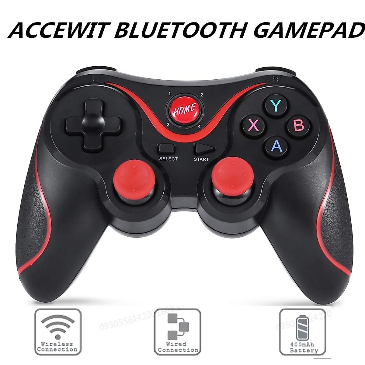 Calvas ACCEWIT X3 updated t3 Gamepad Joystick Wireless Bluetooth 3.0 Android Gamepad Gaming Remote Control for phone PC Tablet TV Box - (Color: Black red)