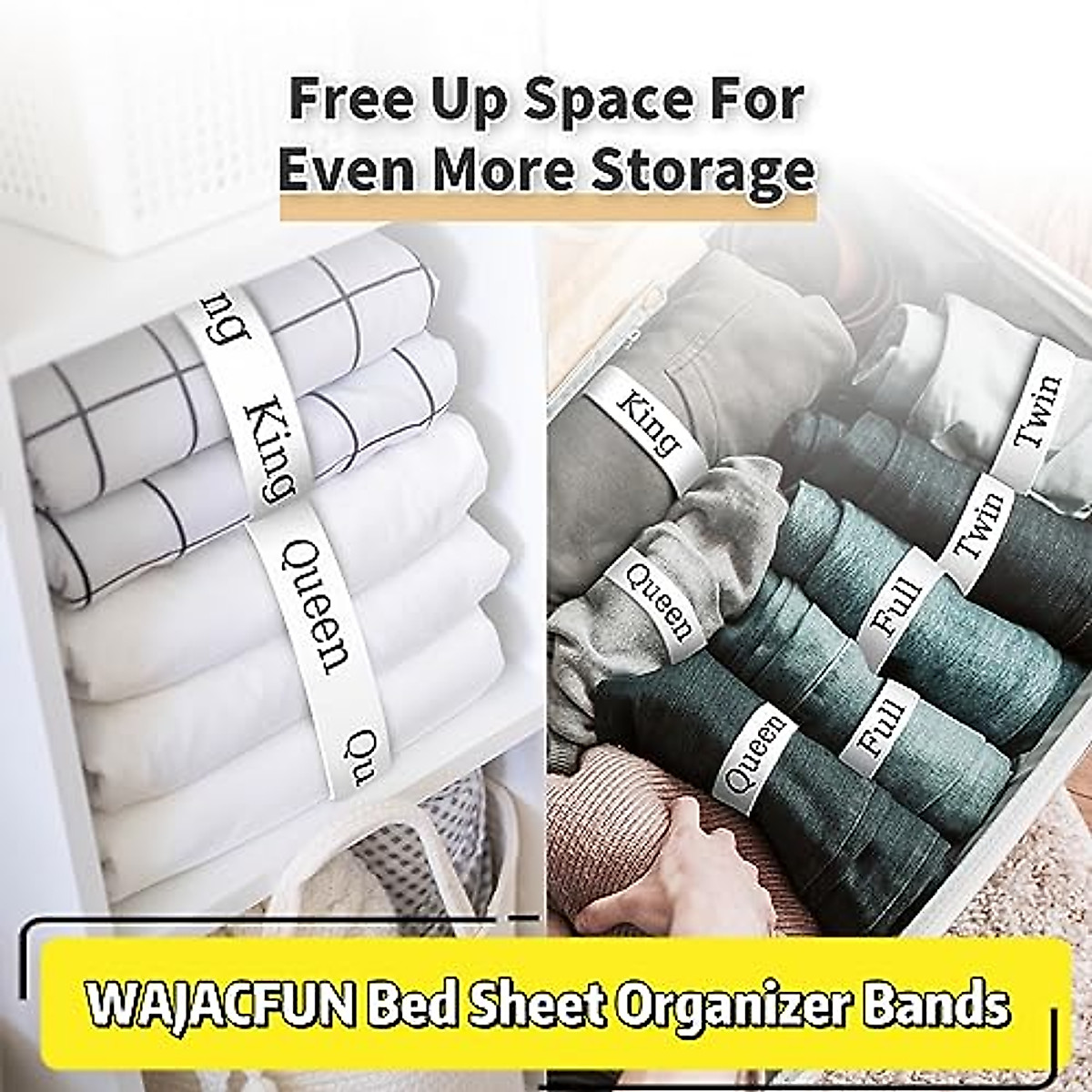 Bed Sheet Organizer Bands For Linen Closet (King 4 Pack), Elastic Bedsheet Band Strap Set, Bedding Sheet Keeper For Laundry Room Organization And Storage, Fastener Label For Organzing Pillow & Duvet