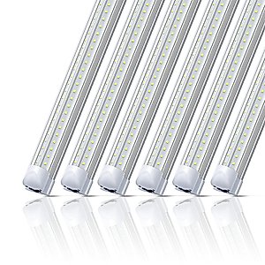 Monios-L LED Shop Light 2FT 5000K 20W, T8 V-Shaped 2500lm Daylight,Linkable Utility Ceiling Lights, Garage Lighting, Integrated LEDs Tubes for Workshop, Workbench, Basement, Plug & Play 6-Pack