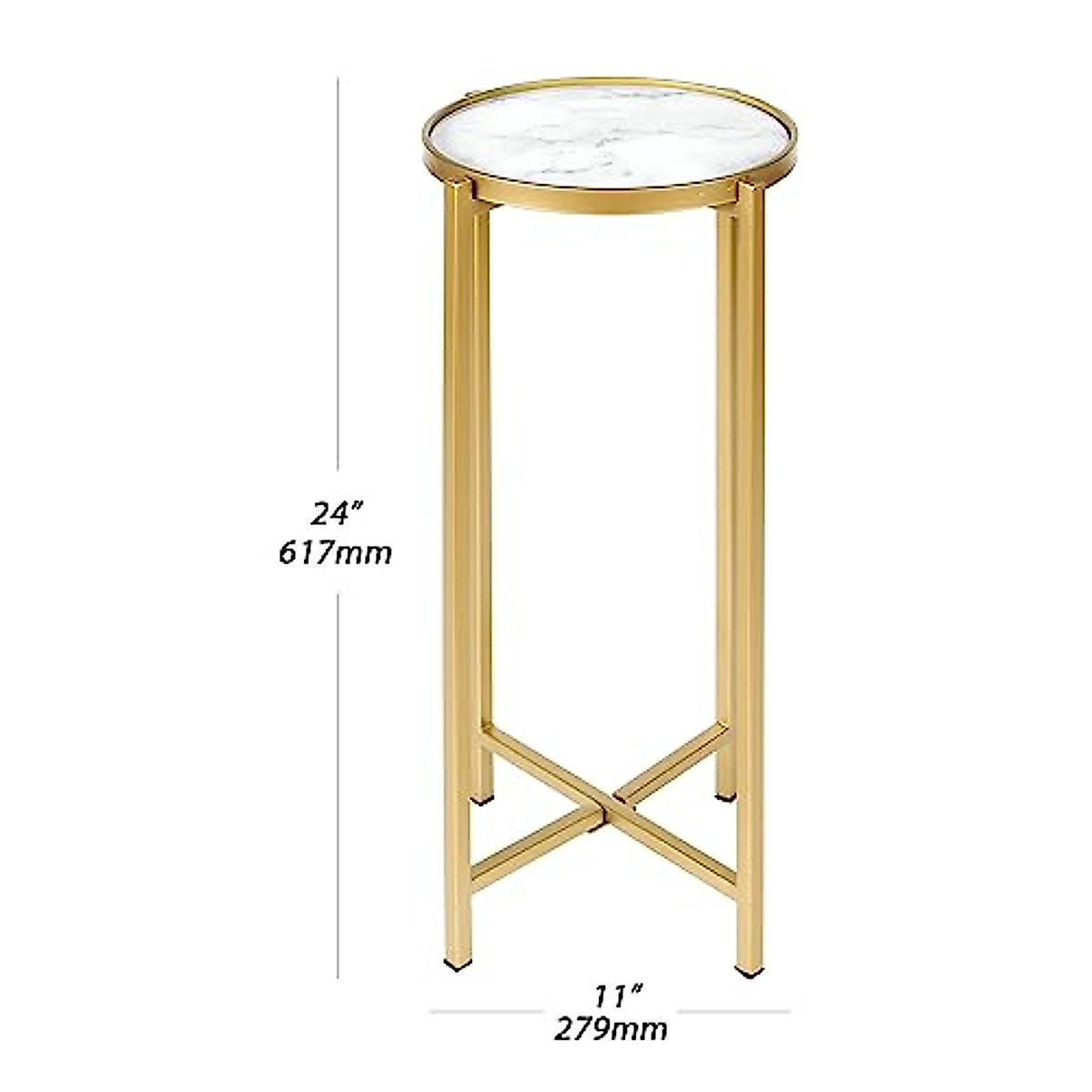 DOWLVN Gold Marble Snack Drink Accent Table, Small Round Side End Table for Living Room Bedroom Small Space, 11" D x 24" H
