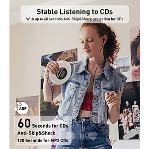 QUALORI CD Player Portable with Headphones,Small Discman CD Player, Anti-Skip and Shockproof for Home,Travel,Car, Personal Compact Music CD Walkman for Kids/Students/Seniors-White