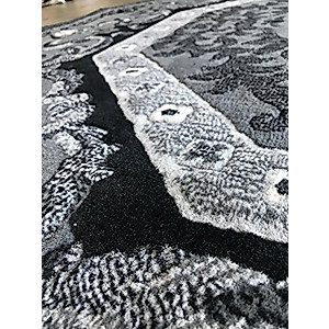 Carpet King Traditional Oriental Octagon Area Rug Grey Black Silver Gray Design 101 (5 Feet 3 Inch X 5 Feet 3 Inch)