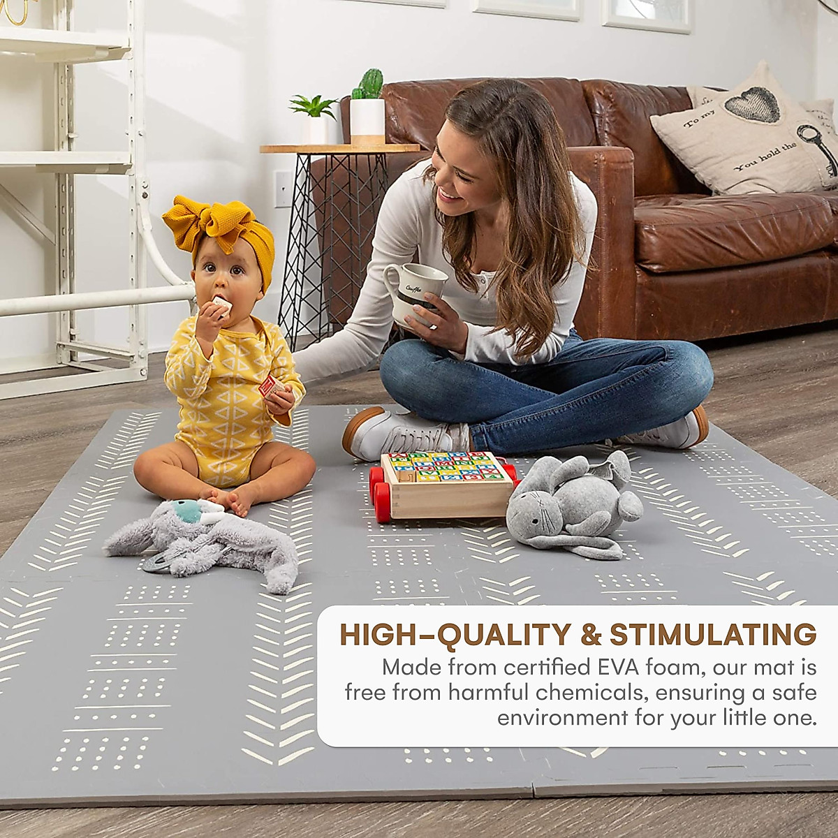 CHILDLIKE BEHAVIOR Baby Play Mat - Play Pen Tummy Time Mat & Crawling Mat Foam Play Mat for Baby with Interlocking Floor Tiles 72x48 Inches Puzzle - Baby Floor Mat Infants & Toddlers (X-Large, Grey)