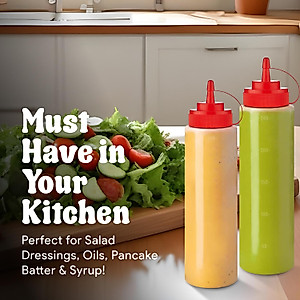 Norcalway Condiment Squeeze Bottles for Sauces Liquids - 12 OZ Kitchen Squirt Bottles for Liquids - Plastic Condiment Bottles for Sauce, Ketchup, Dressing, Oil - Easy Pour & Clean