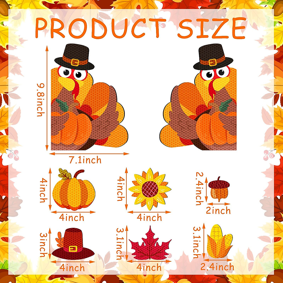 8 Pcs Thanksgiving Magnets Reflective Turkey Decals Autumn Magnets Maple Leaf Pumpkin Car Refrigerator Decorations Fall Magnets Stickers for Car Refrigerator Garage Truck