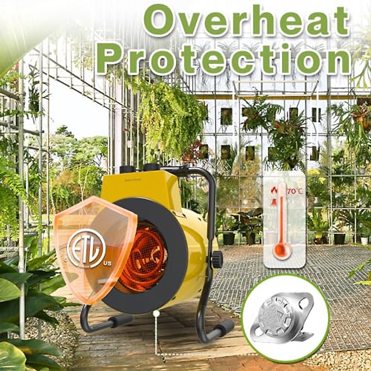 Greenhouse Heater with Digtal Thermostat, Outdoor Patio Heater for Grow Tent, Overheat Protection, Fast Heating, Space Heater For Greenhouse, Workplace