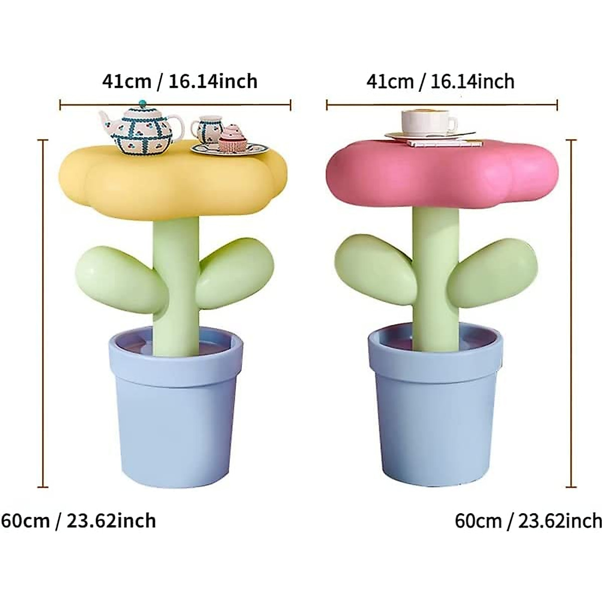 BAUBUY Creative Tulip Coffee Table Flower Shape Decorative Small Side Table 60 * 41cm Resin Sofa End Table for Living Room Balcony Bedroom Furniture
