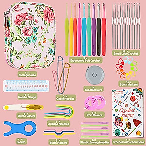 Coopay 55 PCS Crochet Hook Set, Crochet Kit Beginners Crochet Hook Kit with Case, Colorful Ergonomic Crochet Hooks and Lace Crochet Hooks, Compact Crochet Set with Complete Knitting & Crochet Supplies