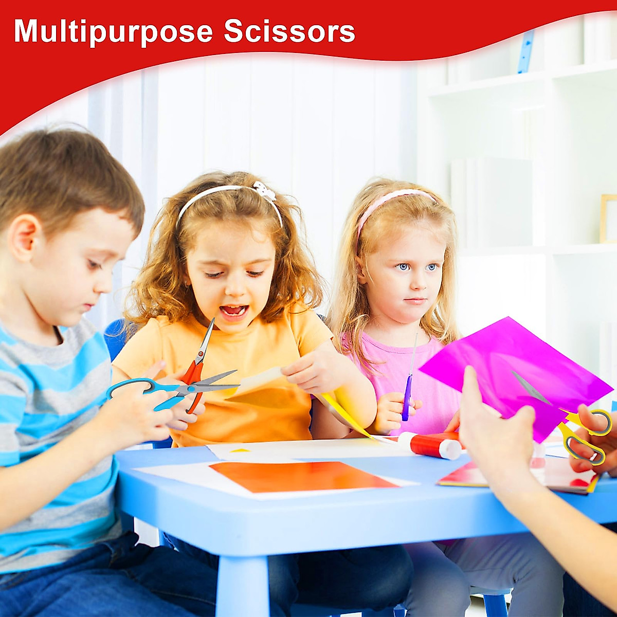 Scissors, Hnncugty 8" Scissors All Purpose Bulk Set of 6-Pack, Sharp Scissors for Office School Supplies Student Teacher Scissors Home Art Craft Sewing Fabric Scissor, Comfort Grip, Right/Left Handed