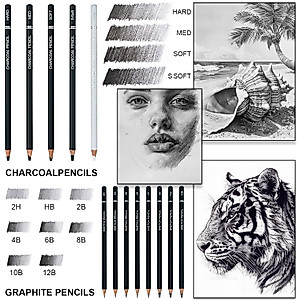 Charcoal Pencils for Drawing, Set of 22, Professional Drawing Sketch Pencils, Art Supplies for Drawing, Sketching, Shading, Artist Pencils for Beginners & Pro Artists.