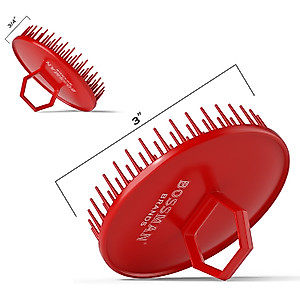 Bossman Scalp Massager and Shampoo Shower Brush - Head Scrubber - Beard Exfoliator - Hair and Beard Dandruff Control (Red)