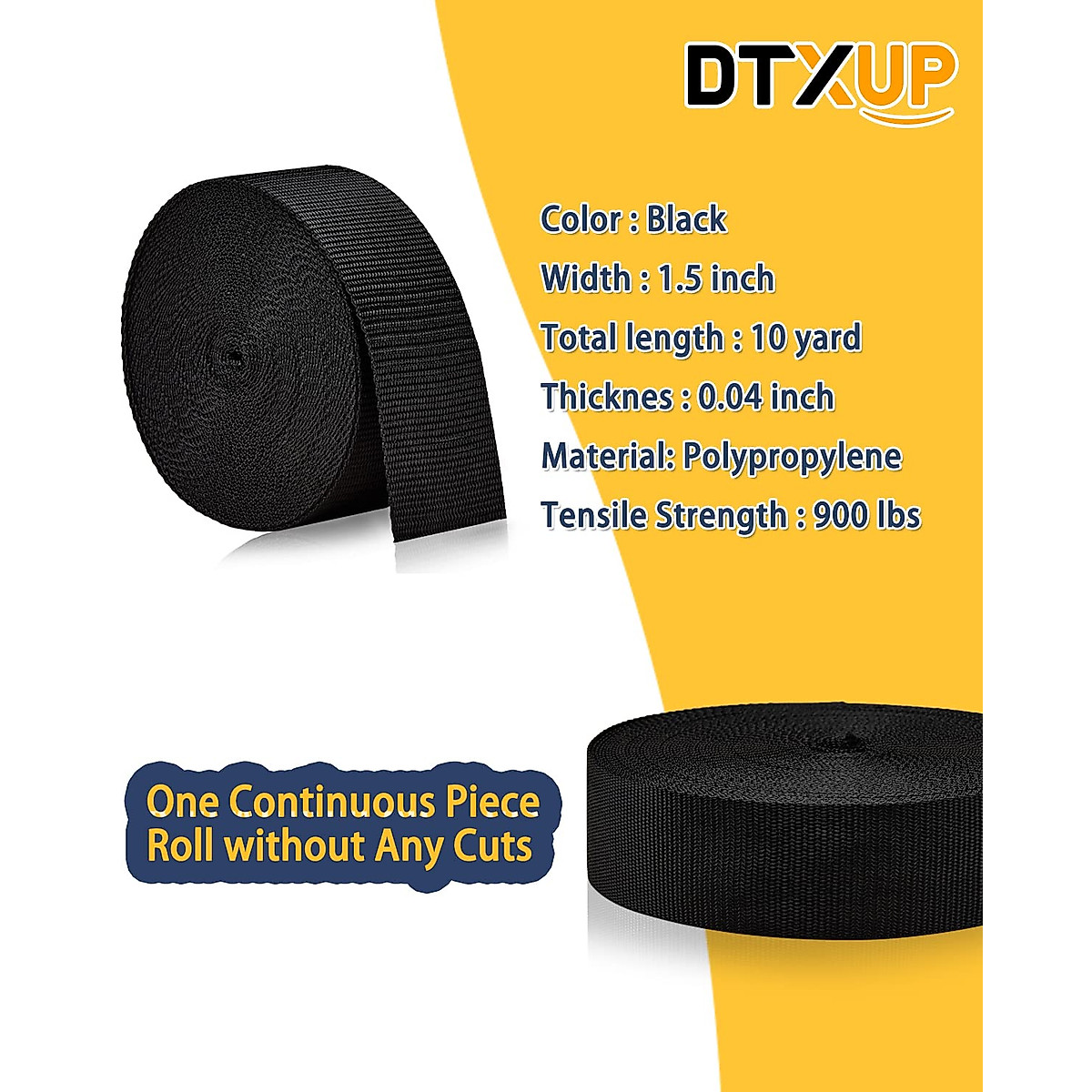 Nylon Webbing 1.5 Inch Strap, Polypropylene flat Webbing for Repairing, Replacement Canvas Strap for backpack straps, Heavy Duty Climbing Webbing 1.5 Inch Wide 10 Yard for sewing bag making lawn chair