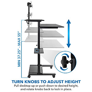 Mount-It! Mobile Computer Cart, Portable Desk on Wheels - 40" Wide Tabletop, Height Adjustable Workstation up to 64" Tall with Dual Monitor Mounts up to 72", Rolling Computer Desk, Screens 27", Black