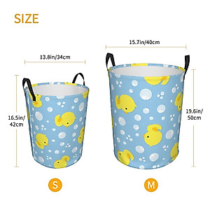 Gbuzozie 38L Round Laundry Hamper Cute Rubber Ducks Storage Basket Waterproof Coating Organizer Bin For Nursery Clothes Toys