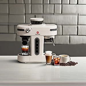 Mcilpoog AC510 15Bar Semi Automatic Espresso Machine With Grinder & Steam Wand,3-in-1 Compact Espresso Coffee Maker With 28 oz Removable Water Tank for Cappuccino or Latte,Gift for Dad(creamy white)