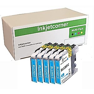 Inkjetcorner Compatible Ink Cartridges Replacement for LC203C LC203XL for use with MFC-J460DW MFC-J480DW MFC-J485DW MFC-J680DW MFC-J880DW MFC-J885DW (Cyan, 5-Pack)