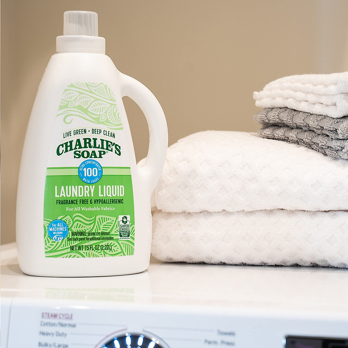 Charlie’s Soap Laundry Liquid (100 Loads, 1 Pack) 75.0 Fl Oz Natural Deep Cleaning Hypoallergenic Laundry Detergent – Eco-Friendly, Safe and Effective