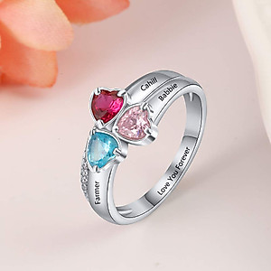 Personalized Mother Rings with 3 Simulated Birthstones Family Anniversary Women Rings Custom Grandmother Daughter Jewelry (8)