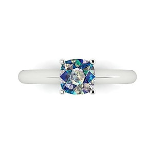 Clara Pucci 1.0 ct Cushion Cut Solitaire Blue Moissanite Ideal Engagement Bridal Promise Anniversary Designer Ring 18K White Gold SZ 3.75