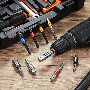 9 Pieces Drill Bit Sockets Adapter Extension Set Including 6 Pieces Hex Shank Socket Adapter Set 3 Pieces 360 Degree Rotatable Hex Shank Drill Adapters for Household Workplace (Silver)