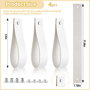 Vercraft 4 Pcs Leather Sign Straps for Hanging Sign Leather Curtain Rod Holder Leather Straps Hanger for Engagement Sign Wedding Sign Welcome Sign Event Display Seating Chart Ceremony Frame (White)