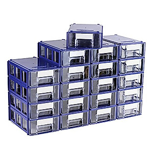 Stackable Storage Drawers Set of 20, Plastic Drawers Organizer for Small Parts Screw Craft Organizer, Mini Drawer Organizer with Dividers and Paper Labels(20 PCS, Blue)