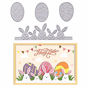 ALIBBON Easter Egg Rabbit Die Cuts for Card Making, Rabbit Edge Border Cutting Dies Metal Template Molds, 3 Lace Eggs Dies for Crafting DIY Photo Album Embossing Scrapbooking Supplies