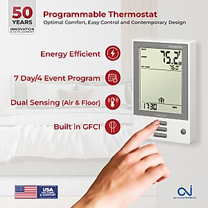 LuxHeat Floor Heating Cable Set, 20 Sqft - 120v Electric Radiant Floor Heating System Under Tile. Set Includes, Floor Heating Cable, Strapping, UDG OJ Microline Programmable Thermostat with GFCI