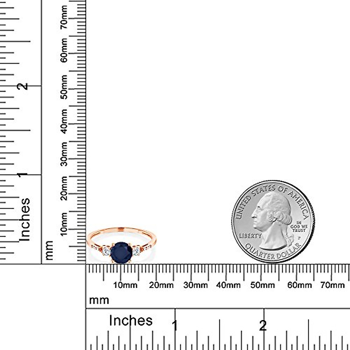 Gem Stone King 10K Rose Gold 6MM Round Gemstone Birthstone White Created Sapphire and White Diamond Accent 3-Stone Engagement Ring | Three-Stone Wedding Anniversary Promise Ring For Women