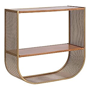 Kate and Laurel Urso Arch Floating Side Table, 20 x 19, Gold, Modern Geometric Wood and Metal Shelf