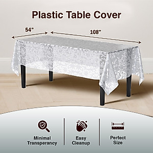 Exquisite Lace Table Cloth Rectangle Table 12-Pack Tablecloths | Plastic Table Cloth Disposable 54" X 108" Clear Table Cover | White Table Cloth Rectangle | Rectangle Tablecloth Lace Tablecloth