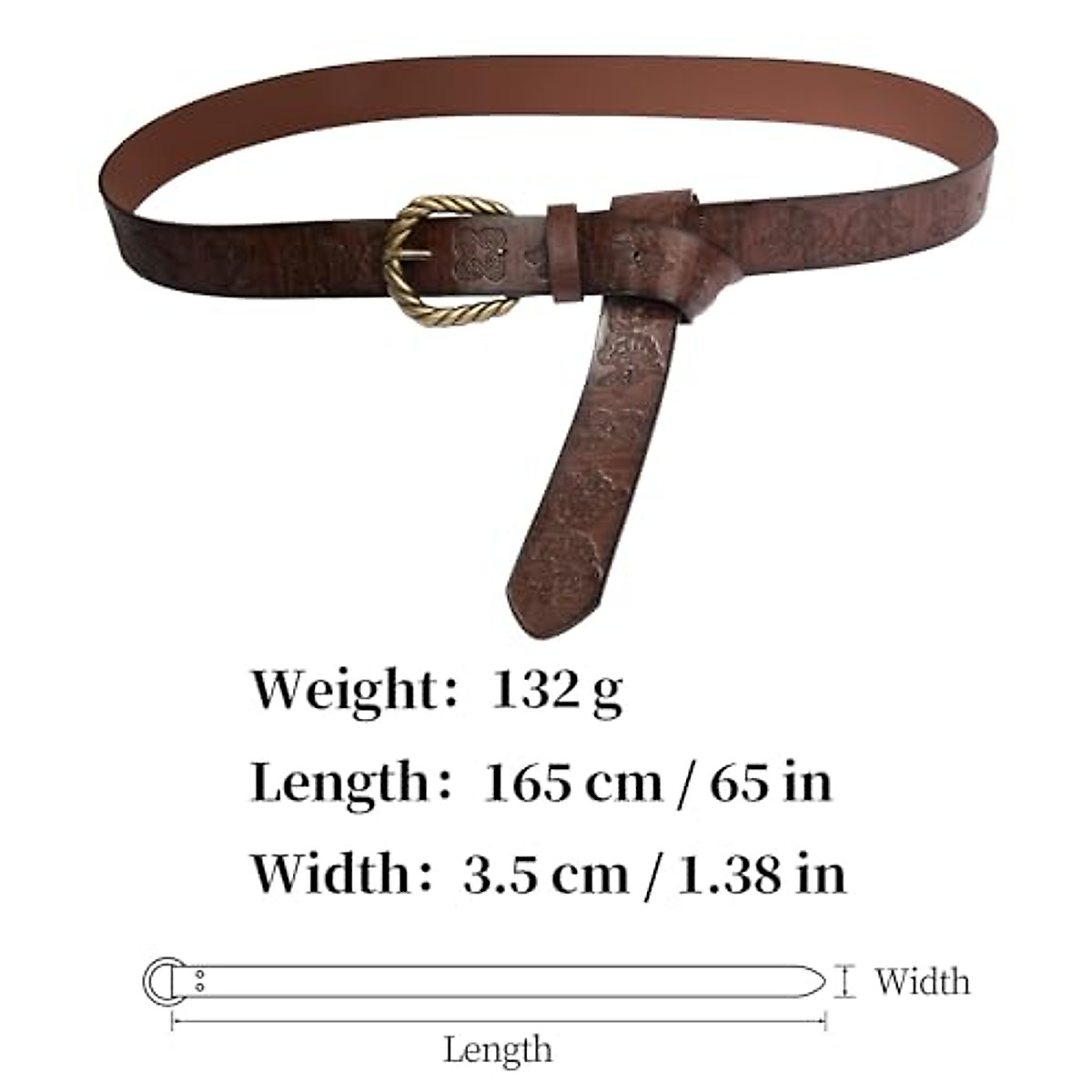 HiiFeuer Viking Fenrir Embossed Faux Leather Buckle Belt, Medieval Knight Belt (Brown)