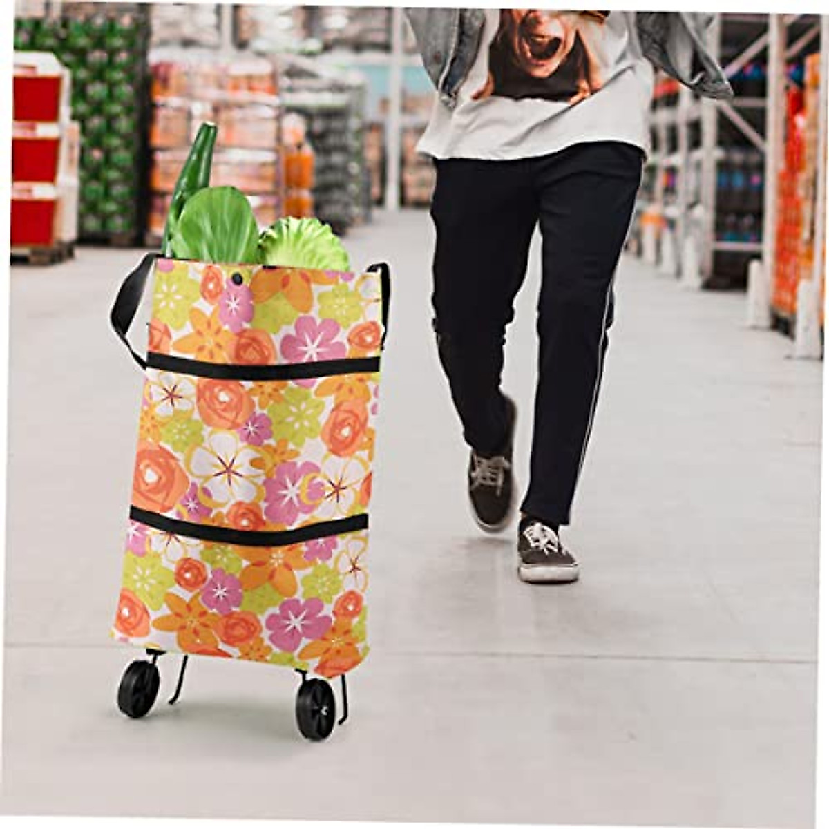 Ciieeo Shopping Bag Foldable Tote Bag Trolly Cart with Wheels Foldable Cart Folding Trolley Cart Shopping Bag with Wheels Trolley Shopping Bags Grocery Tote Folding Shopping Cart Bag Tram