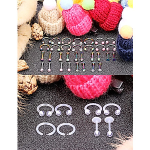 Hoeudjo 16G Surgical Steel Lip Rings Clear Diamond CZ Labret Studs Tragus Horseshoe Ring Helix Hoop Earring Body Jewelry Piercing Retainer for Women Men Rainbow