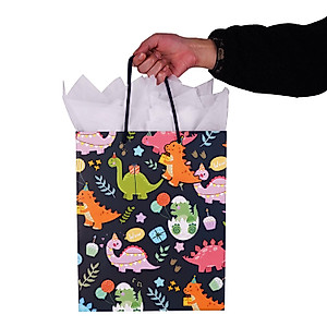 Ranfashiong 13" Large Gift Bag with Tissue Paper and Card for Boys Kids Birthday Baby Shower (Black Dinosaurs 1 PCS)